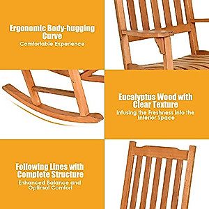 Giantex Rocking Chair 3 Piece Set Wooden W/Two Wood Conversation Chairs and Accent Table for Backyard Porch Poolside Lawn Wooden Rocker Set