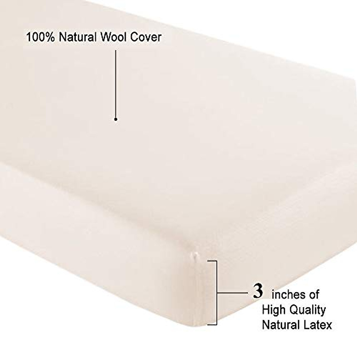 OrganicTextiles Crib Mattress Topper Pad, 3" Inch Standard Crib 28x52, Organic Latex GOLS Certified, with 100% Natural Wool Cover Protector, Baby Bedding, Free from Unsafe Materials