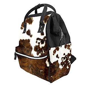 GACTIVITY Brown Cowhide Print Diaper Bag Travel Backpack Large Capacity Multi-Function Zipper Casual Travel Backpacks for Mom Dad Unisex…