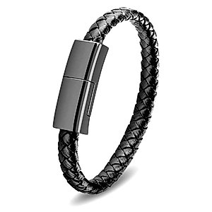 Short Type C Charging Cable Portable Fashion Bracelet Charger 8.9in Personality Punk Braided Leather Wrist Data Transfer Cord for Huawei Samsung Galaxy LG Android