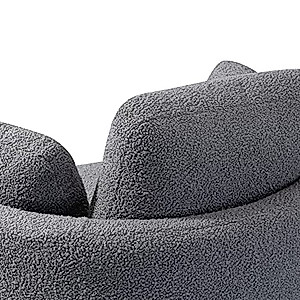 Dvasovio 42.2" W Swivel Accent Barrel Chair with 3 Pillows 360 Degree Swivel Lounge Club Round Chair, Oversized Arm Chair Cozy Club Chair for Bedroom Living Room Hotel, Ivory Boucle(Dark Gray)