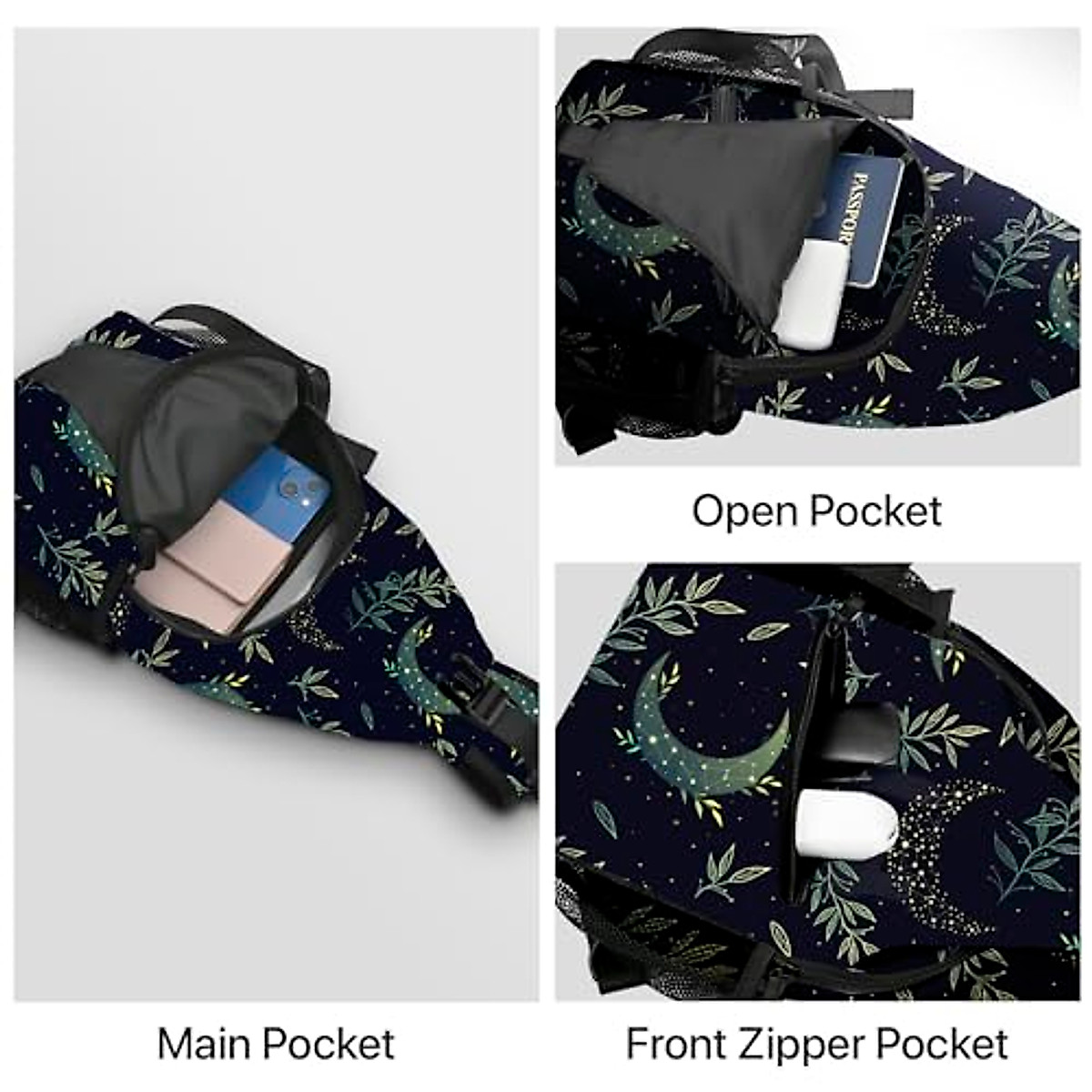 Yrebyou Moon Sling Bag for Women Men Chest Backpack Travel Crossbody Daypack for Hiking Cycling Running