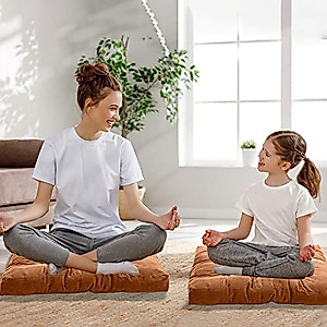 EGOBUY Meditation Floor Pillow, Square Large Pillows Seating for Adults, Brown Tufted Corduroy Cushions for Outdoor Yoga Tatami Fireplace Living Room, Memory Foam Filing, Brown, Cushion 22 x 22 Inch