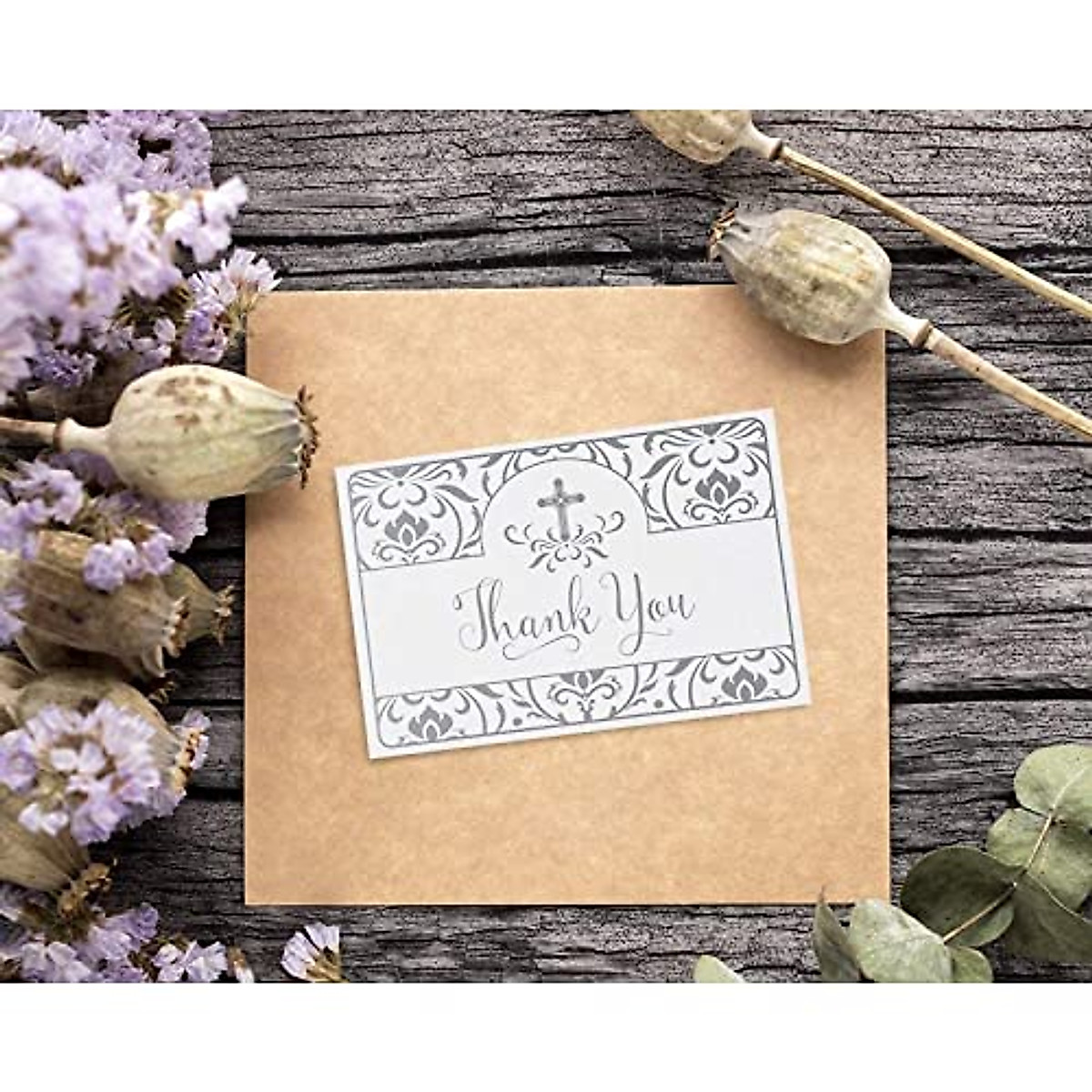 Thank You Postcard Set with Envelopes, Religious Greeting Cards, Floral Design (48 Pack)