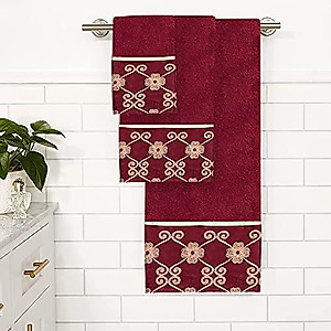 Popular Bath Bath Towels, Vlegant Rosa Collection, 21" x 12", Burgundy/Gold