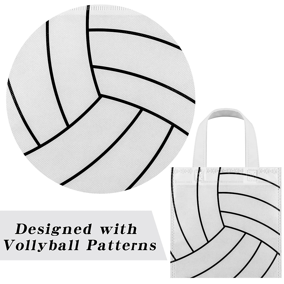 MIMIND 24 Pieces Volleyball Non-Woven Party Favor Bags with Handles 7.8 x 7.8 Inch Volleyball Party Favor Bags Goodie Treat Candy Bags for Sports Theme Party Baby Shower Birthday
