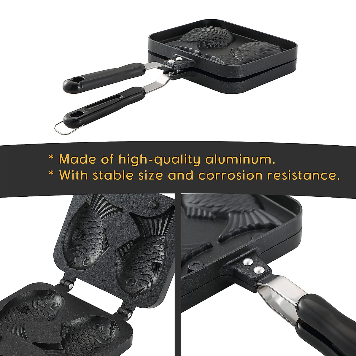 NATGAI Taiyaki Fish Shape Cake Pan Waffle Cake Maker Pan Fish-Shaped Pancake Double Pan Mold