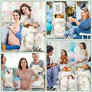 Tudomro 4 Pieces Large Gift Bag with Drawstring Baby Shower Canvas Gift Bags Greenery Print Birthday Gift Bags Reusable Gift Wrap Bags for Baby Shower Party Favors, 2 Sizes