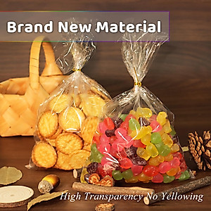 WIKDAY Cellophane Bags 100 PCS 6x10 Inches Clear Gift Gags with Ties Plastic Treat Party Favor Candy Bags for Gift Giving, Packaging Snack, Products