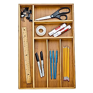 Seville Classics Bamboo Eco-Conscious Organizer Tray Kitchen Home Office Pantry Junk Drawer Utensils, Flatware, Silverware, Cutlery, Pens, (Large)
