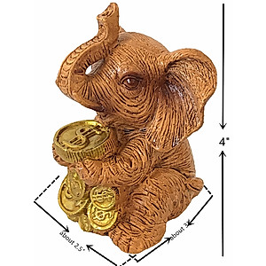 Betterdecor Feng Shui Trunk Up Lucky Elephant Statue Figurine Home Office Decor for Wealth (ICOINS)