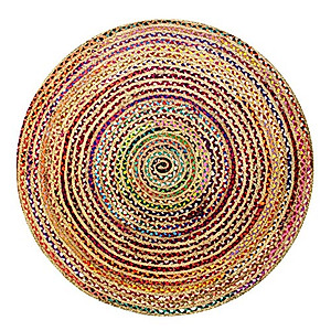 COTTON CRAFT Jute Chindi Braid Rag Rug - Boho Farmhouse Rustic Area Accent Throw Rug - Handwoven Reversible Natural Recycled Cotton - Living Room Den Study Home Décor Gift - 8 Feet Round - Multi Color
