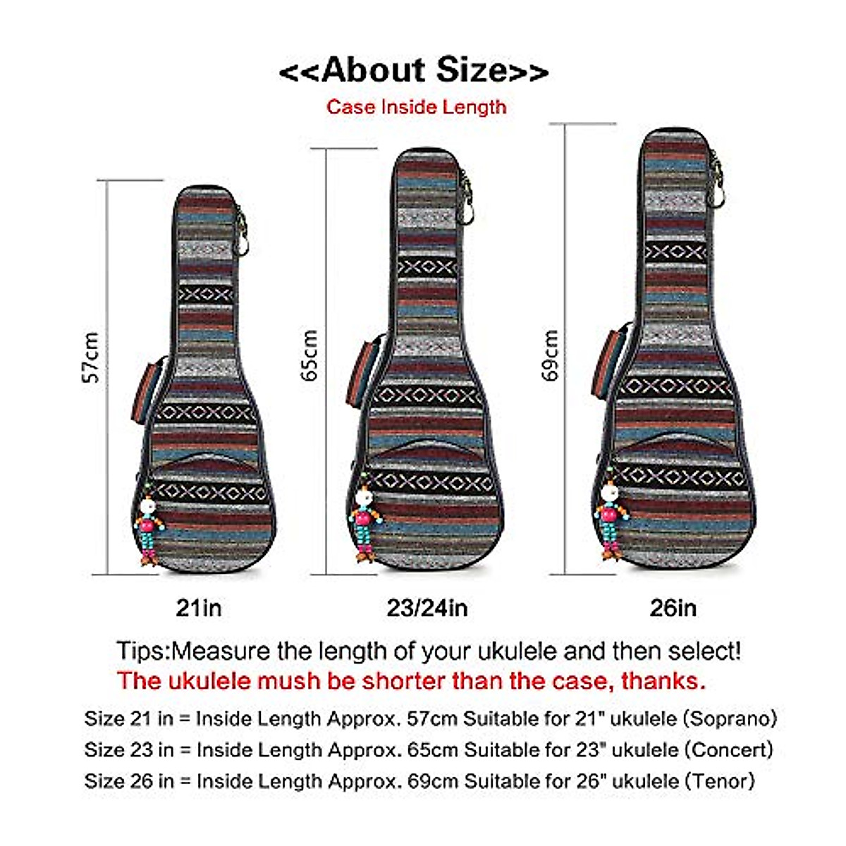 HOT SEAL® 10MM Adjustable & Comfortable Durable Ethnic Ukulele Case Bag Bohemia style (21in, Bohemia NO.3)