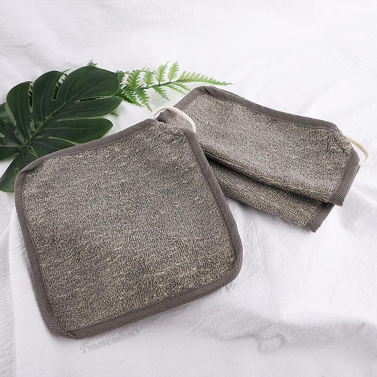 Framendino, 3 Pack Dual-Textured Exfoliating Washcloth with Soft and Scrubbing Side Body Exfoliation Wash Clothes for Bath Shower