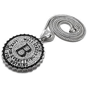 GWOOD Black Wall Street Pendant with Crystal Rhinestones and Silver Color 36 Inch Franco Necklace