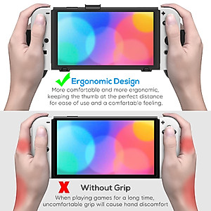 Switch OLED Grip Case Compatible with Nintendo Switch/ Switch OLED/ Switch Lite - Universal Hand Grip Accessories with Adjustable Stand/ 4 Game Slots, 8 Thump Caps for JoyCon & Switch Control, Black