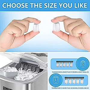 KUMIO Stainless Steel Ice Makers Countertop, 33 Lbs in 24 Hrs, 10 Bullet Ice Ready in 6-8 Mins, Automatic Self-Cleaning, 2 Sizes of Bullet Ice for Home Kitchen Office Bar Party