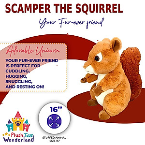 Scamper The Squirrel Plush Toy - 16" Soft Stuffed Animal, Adorable Squirrel Gift for Kids, Perfect for Nursery Decor, Great for Birthdays and Animal Lovers, Cuddly Brown and Gray Squirel Companion