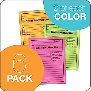 Adams While You Were Out Pads, 4.25 x 5.25 Inches, Assorted Neon Colors, 50 Sheets/Pad (6-Pack) (9711NEON)