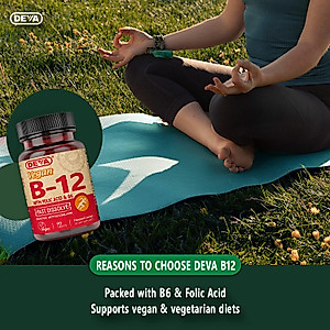DEVA Vegan Vitamin B12 Fast Dissolve Supplement - Once-Per-Day Complex with 1000 Mcg Methylcobalamin B12, Folic Acid, B6 - Lemon Flavor - 90 Dissolvable Tablets, 2-Pack