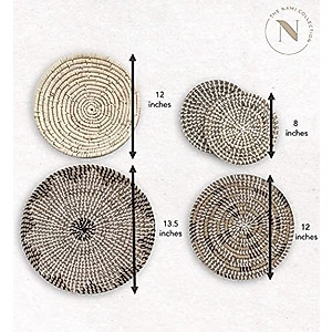 TheNamiCollection Five Seagrass Baskets Set | Hanging, Decorative, Boho Styled Perfect For Trendy, All Natural Home Wall Decor | Handmade, Round, Woven