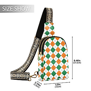 Women Crossbody Sling Backpack St-patrick-green-orange-plaid Girl Chest Bag Daypack for Hiking Traveling
