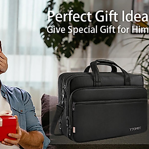 17 inch Laptop Bag, Travel Briefcase with Organizer, Expandable Large Hybrid Shoulder Bag, Water Resistant Business Messenger Briefcases Computer Bag for Men and Women Fits 17 15.6 Inch Laptop, Black