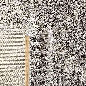 SAFAVIEH Pro Luxe Shag Collection Accent Rug - 4' x 6', Grey & Cream, Boho Tassel Design, Non-Shedding & Easy Care, 2.4-inch Thick Ideal for High Traffic Areas in Foyer, Living Room, Bedroom (PLX432F)