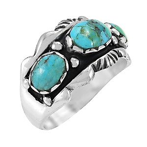 Turquoise Ring Sterling Silver 925 Genuine Gemstones Size 6 to 11 (Turquoise) (6)