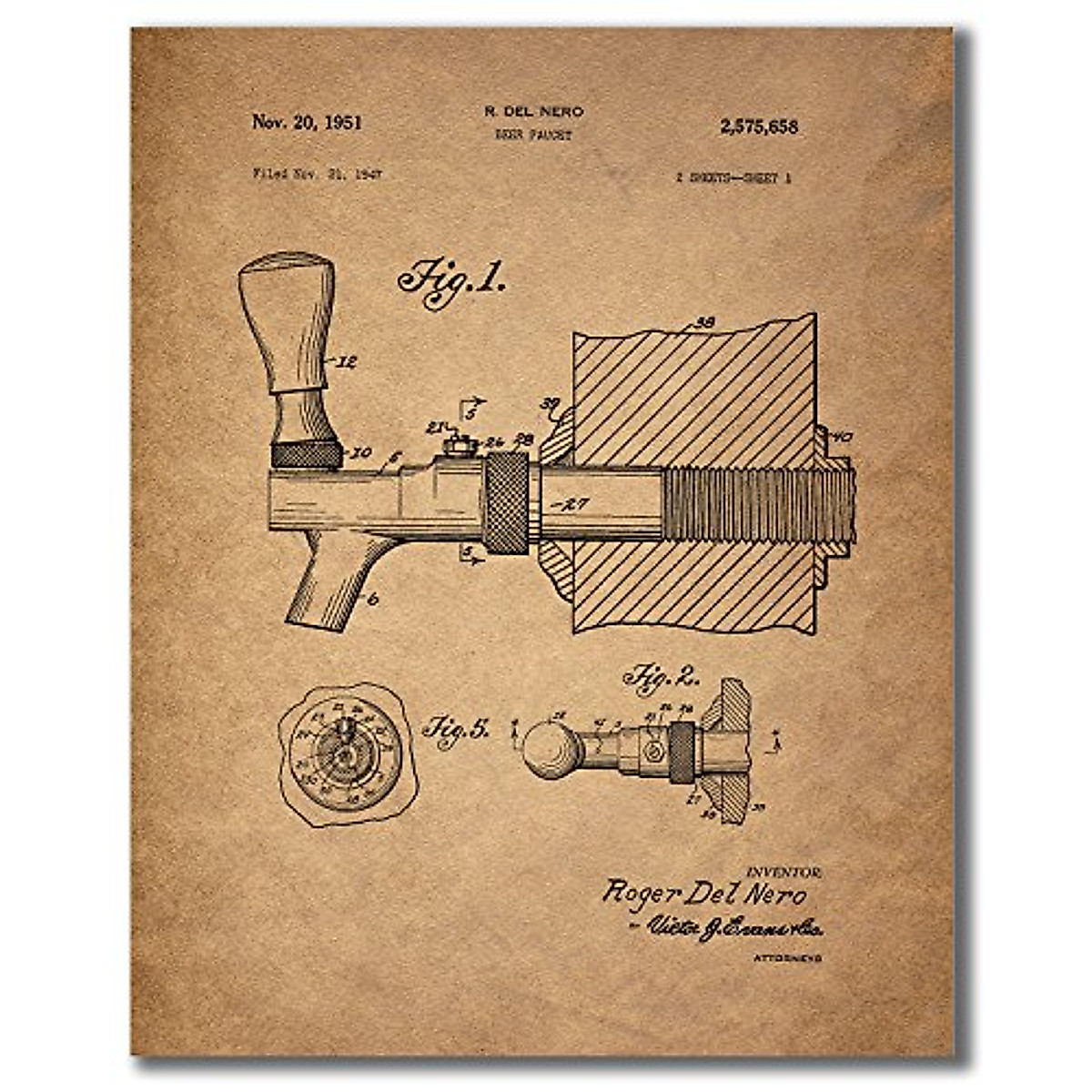 Beer Patent Wall Art Prints - Set Of 6 (8 Inches By 10 Inches) Vintage Bar Photos