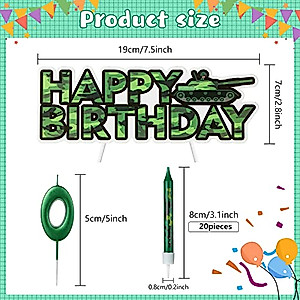23 Pcs Army Birthday Supplies Camo Party Supplies, Include 12 Camo Print Birthday Cake Candles, 10 Numeral Birthday Candles and Tank Happy Birthday Cake Topper for Kids Birthday Army Party Favors