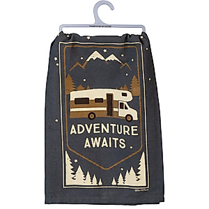 PBK RV Camper Themed Adventure Awaits Cotton Dish Towel 28 Inch x 28 Inch