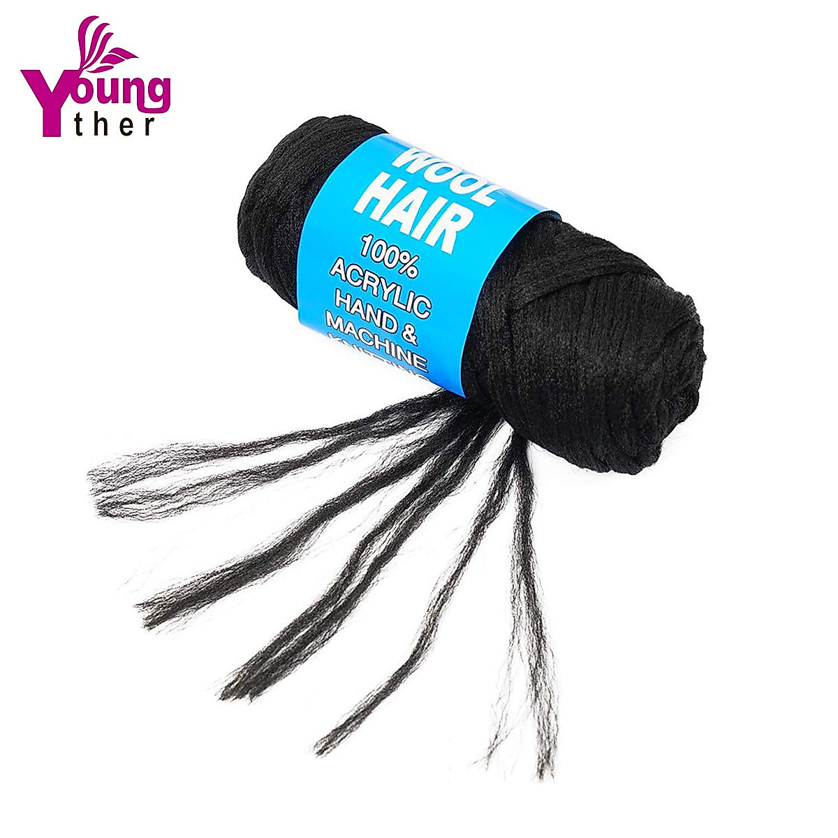 100% Brazilian Wool Hair Acrylic Yarn for African Braids/Senegalese Twist/Faux Locs/Wraps with Crochet Hook(4 Roll, Natural Black)