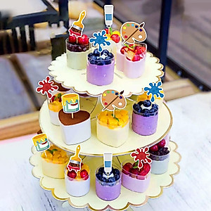 SaSbSc Art Party Cake Decorations with Paint Cupcake Topper Cute Paint Party Supplies Art Themed Birthday Favors for Kid Slime Party Graffiti Artist Birthday Party