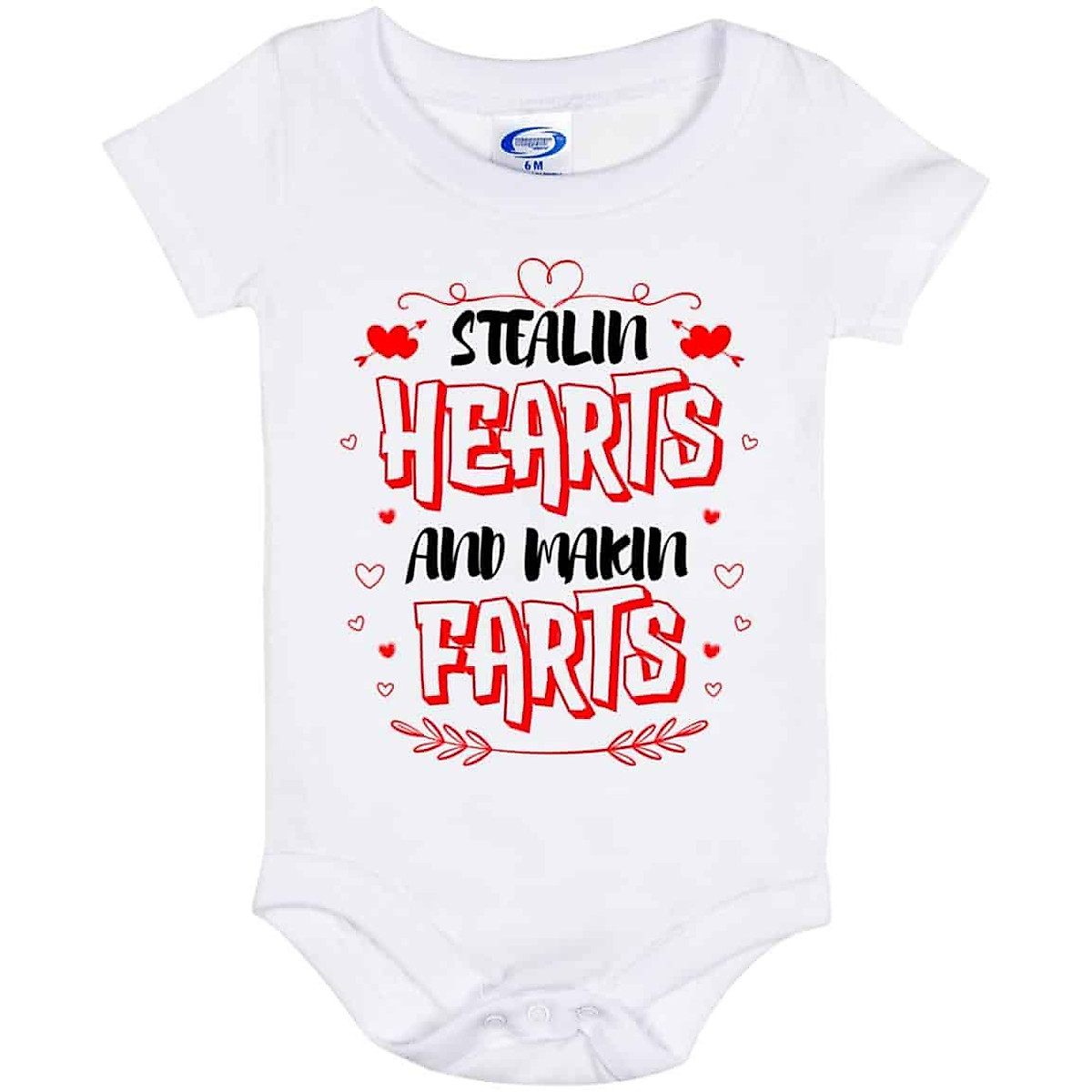 UrVog Stealing Hearts And Making Farts Baby Bodysuit - Funny Toddler Valentines Baby Valentines Day Outfit Boy Girl, One Size, Baby Onesie - 06 Month/White