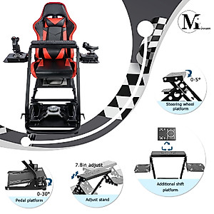 Minneer Foldable Racing Flight Simulation Cockpit with Red Seat Fit for Logitech/Thrustmaster/Fanatec X56 X52 G29 G920 T248,Double Levers Drive Gaming Wheel Stand,Not Included Wheel, Pedal & Handbrake