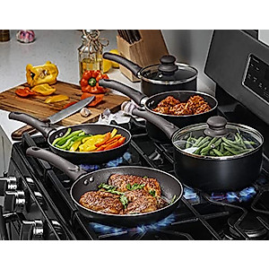 AHEIM Pots and Pans Set, Aluminum Nonstick Cookware Set, Fry Pans, Casserole with Lid, Sauce Pan, and Utensils, 11 Piece Cooking Set (Black)