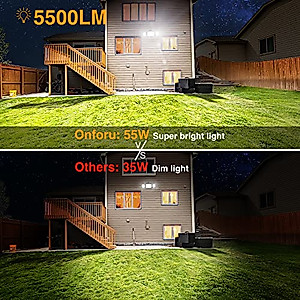 Onforu 55W LED Security Light, 5500LM Super Bright Outdoor Flood Light Fixture with 3 Adjustable Heads, IP65 Waterproof, 6500K White Wall Mount Exterior Security Light for Eave, Yard, Garden, Porch