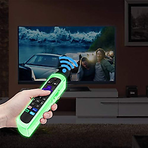 CaseBot Case for Roku Voice Remote Pro, Roku Ultra 4K (2022)/ 4800R (2020)/ 4670 (2019)/ 4661 (2018)/ 4660 (2017), Roku 1/2/3/4 Remote-Honey Comb Anti-Slip Shockproof Silicone Cover, Green Glow