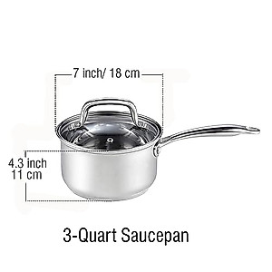 Cook N Home 2608 Lid 3-Quart Stainless Steel Saucepan, Silver