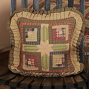 VHC Brands Tea Cabin Quilted Pillow 16x16 Country Rustic Bedding Accessory, Moss Green and Deep Red