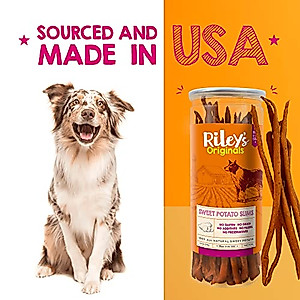 Riley's Slims Dried Sweet Potato Dog Treats - Dehydrated Chews for Dogs - Single Ingredient USA Sourced Made in The USA - 7.5 oz