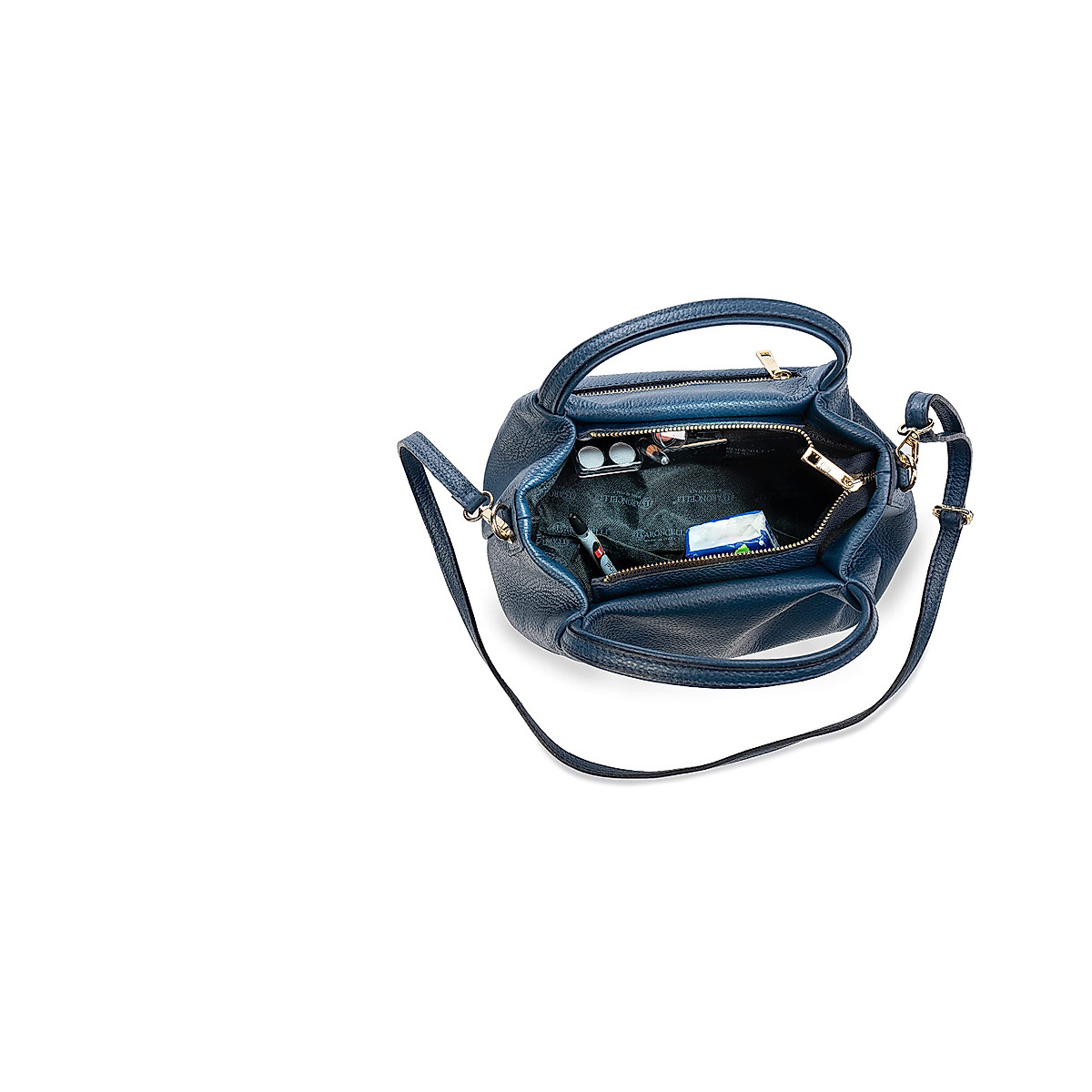 Baroncelli Italian Navy Blue Leather Purse for Women Genuine Soft Leather Medium Size Shoulder Crossbody Bag Made in Italy