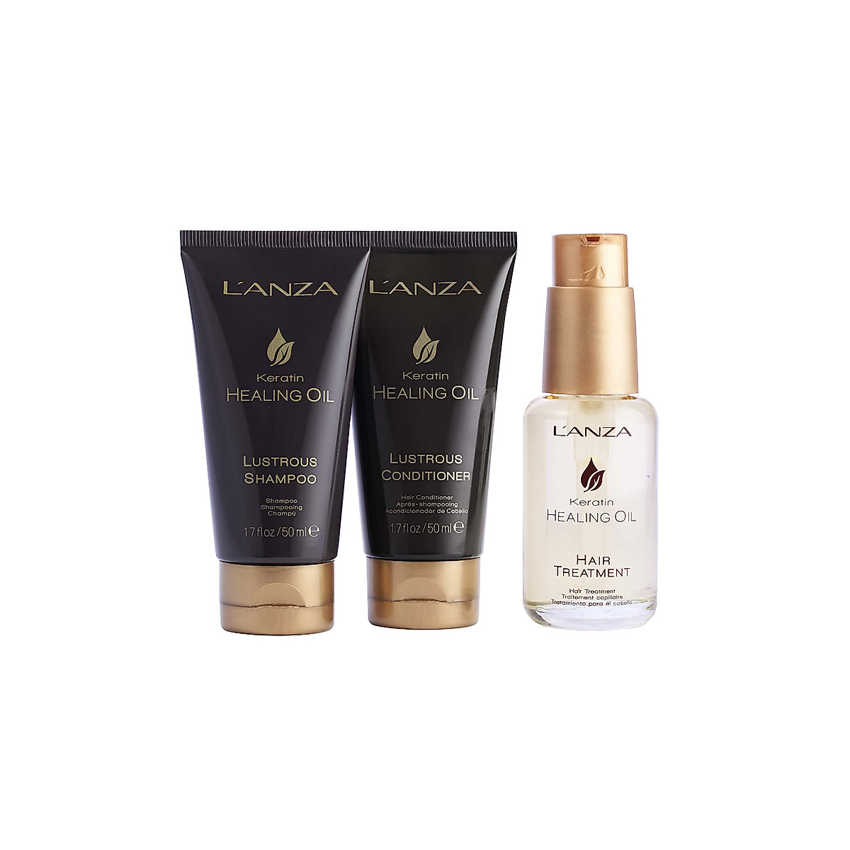 L'ANZA Travel With Luxury Hair Care Kit - Travel-Sized Shampoo, Conditioner, and Keratin Hair Oil - Volumizing Hair Products for a Luxury Treatment On the Go (1.7/1.7/1.25 Fl Oz)