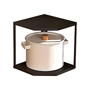 Kitchen Small Corner Shelf Rack Space Saving Stable Carbon Steel Cookware Stand for Pots Pans, Fan Shaped (2 Layer Black 27x27x27.6cm)