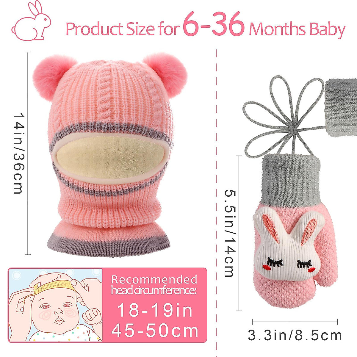 Baby Winter Hat Scarf Set with 2 Pack Mittens, Baby Winter Hat Set, Toddler Winter Hat with Neck Warmer, Fleece Lined Girls Boys Infant Winter Hat Set, Kids Winter Hat Scarf Earflap Hood Skull Caps