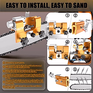 Chainsaw Sharpener, Chainsaw Chain Sharpening Jig Kit Hand Cranked Chainsaw Sharpener Tool Portable Chain Sharpener Suitable for All Chains, Gloves Included, Yellow