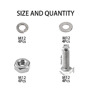 Rrina 4Pcs 304 Stainless Steel Cylindrical Hollow External Hexagon Screw Lamp Threading Through Hole Bolt with Washers Nut (M12x35)