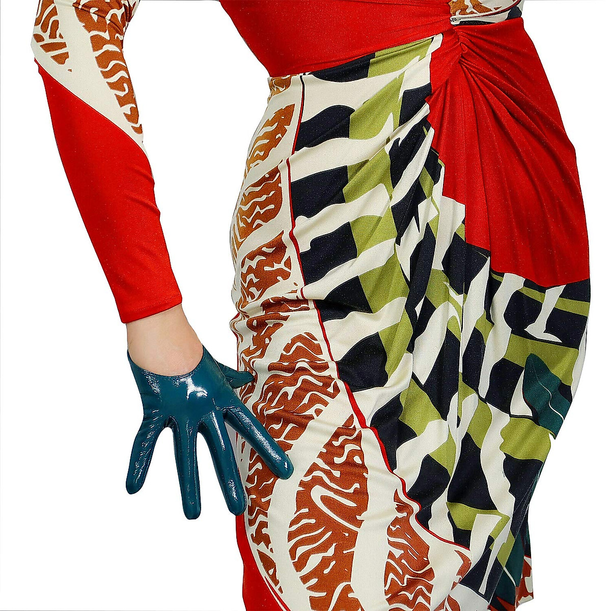 DooWay Fashion Short Latex Gloves for Women Dress Costume Wet Look Faux Patent Leather Half Palm 5 inches