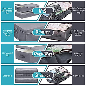 4 Pack Under Bed Storage Bins with Lids Large Underbed Storage Containers with 3 Handles Long Flat Stackable Underbed Storage Containers for Organizing Clothes, Shoes, Toys, Blanket, Garage Boxes